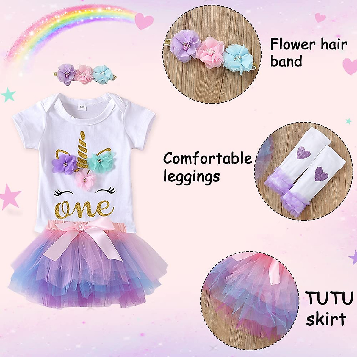 XIFAMNIY Baby Girl 1st Birthday Outfit 1 Year Unicorn Onesie Tutu Dress Headband Legging Socks