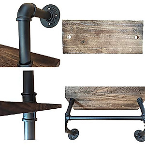 LoftPaipes Industrial Pipe Bathroom Shelf,Rustic Wood Wall Mount Shelf with Towel Bar,24" Black Matte Towel Racks,2 Tiered Metal Floating Shelves Shelving Iron Towel Holder