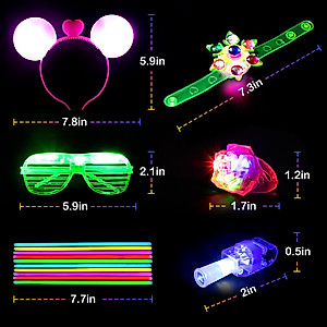 Mocoosy 103Pcs Glow in the Dark Party Supplies, Light Up Party Favors for Kids LED Neon Toys Bulk Party Pack With Glow Sticks,Led Glasses,Light Up Bracelets,Finger Lights,Jelly Rings and Headbands