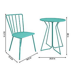 Novogratz Poolside Gossip Collection, Heidi Outdoor/Indoor 3 Piece Bistro Set, Turquoise