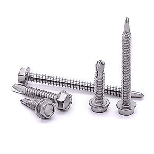 #14 x 3/4" (50 pcs) Hex Washer Head Self Drilling Screws, 410 Stainless Steel Metal Sheet Tek Screws, Self Tapping Point, No Pre-drilled Hole Needs