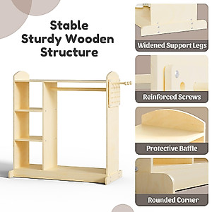 Avrlp Kids Dress up Storage Kids Costume Closet Kids Dress Up Wardrobe Open Hanging Armoire Closet for Toddler Costume Dresser Organizer Center with 3 Hooks Kids Closet Wardrobe for Girls & Boys