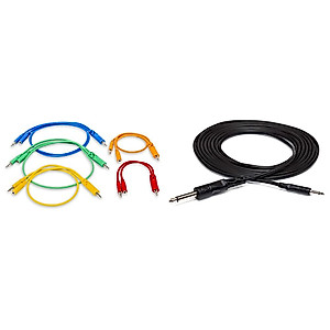 Hosa CMM-500Y-MIX 3.5 mm TS with 3.5 mm TSF Pigtail to 3.5 mm TS Hopscotch Patch Cables, Various Lengths (5 Pieces) & CMP-305 3.5 mm TS to 1/4" TS Mono Interconnect Cable, 5 feet