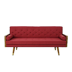GDFStudio Christopher Knight Home Aidan Mid Century Modern Tufted Fabric Sofa, Red