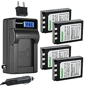 Kastar 4-Pack Li-10B Battery and LCD AC Charger Compatible with Olympus Camedia C-770 Ultra Zoom, Camedia C-5000 Sport Zoom, Camedia C-5000 Zoom, Camedia C-7000 Zoom, Camedia D-590, Camedia X-1