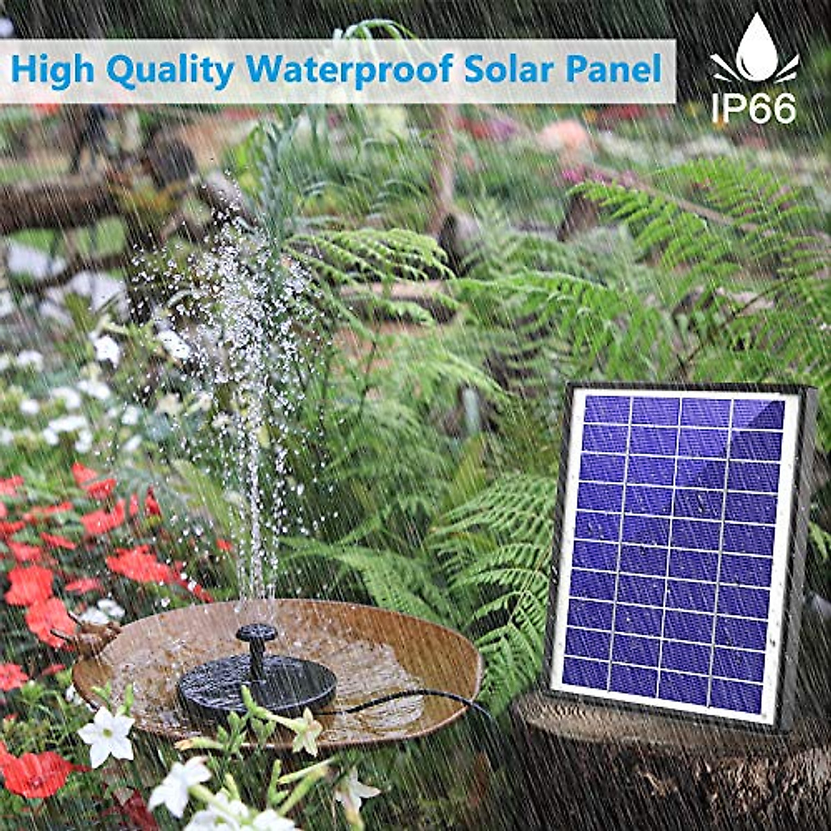 AISITIN 6.5W Solar Fountain Pump, Solar Water Pump Floating Fountain Built-in 1500mAh Battery, with 6 Nozzles, for Bird Bath, Fish Tank, Pond or Garden Decoration Solar Aerator Pump