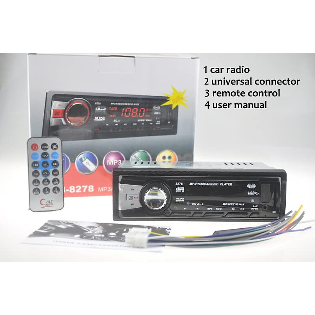 Polarlander Car Radio Audio USB Port SD Card Slot Player Receiver Bluetooth Hands-Free with Remote