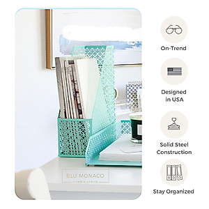 BLU MONACO Aqua - Teal 6 Piece Cute Desk Organizer Set - Desk Organizers and Accessories for Women - Cute Office Desk Accessories - Desktop Organization