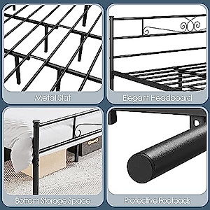 Yaheetech California King Bed Frames Metal Platform Bed with Headboard and Footboard for Bedrooms No Box Spring Needed Easy Assembly,Ground Clearance: 12.6"/Black/California King Bed