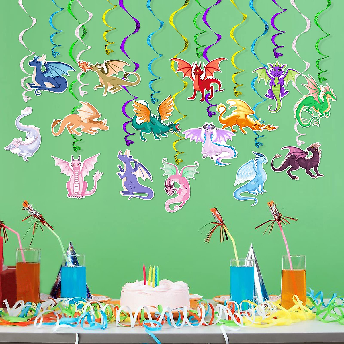 Dragon Hanging Swirls Decorations 30Pack Magical Party Supplies Decorations Ceiling Decorations for kids Boys Children’s Party Decor