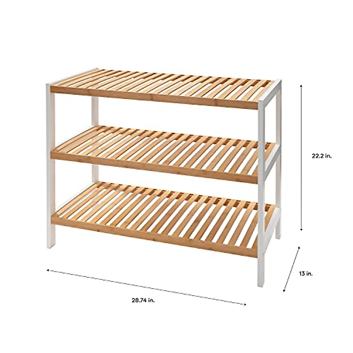 Organize It All 3 Tier White Sonora Bamboo Shelf, Dimensions: 28.74" x 12.99" x 22.24", Space Saving, Free Standing Design, Bathroom Storage