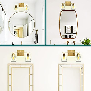 EnweMahi 2 Light Gold Bathroom Light Fixtures, Brushed Brass Wall Sconce, Modern Vanity Lights for Bathroom for Mirror, Corridor, Bedroom…