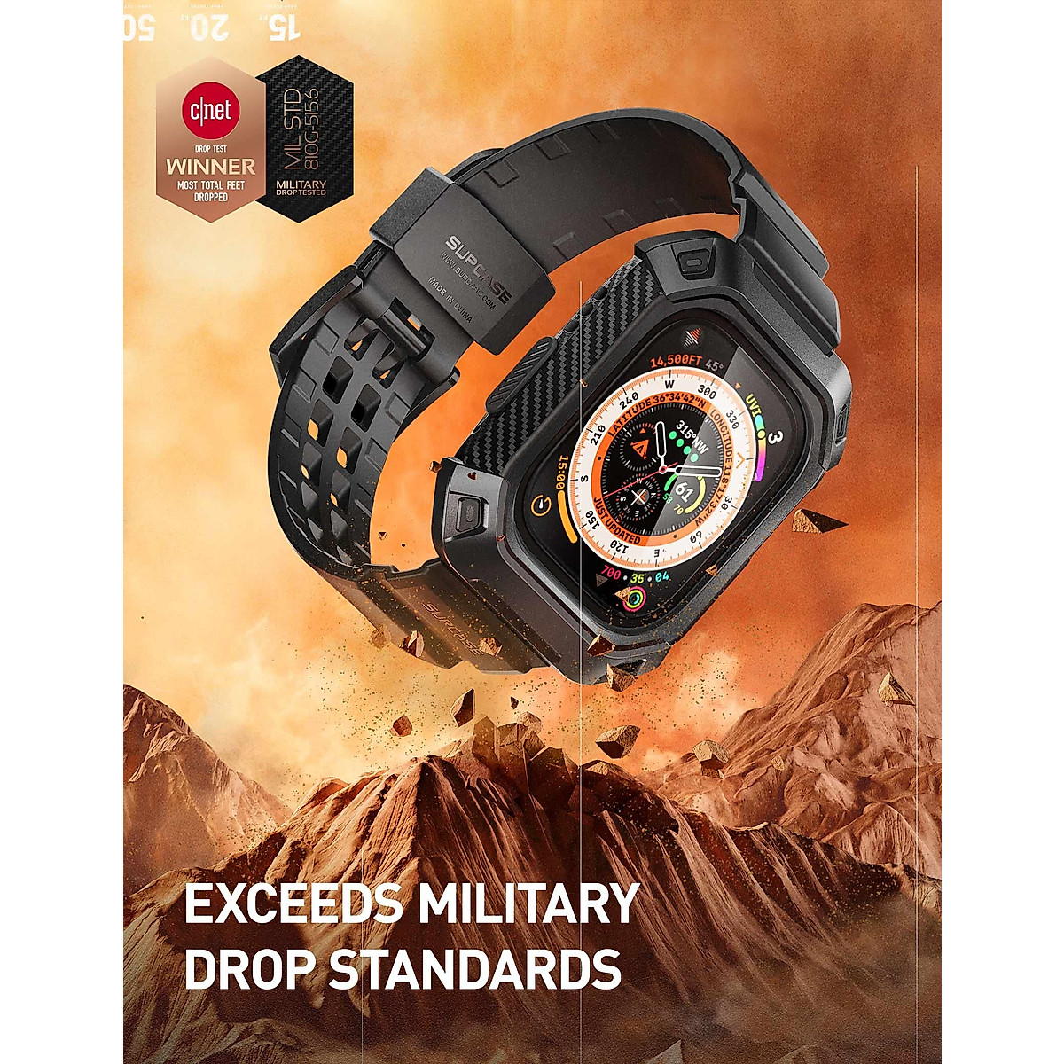 SUPCASE for Apple Watch Ultra Case with Band (Unicorn Beetle Pro), [2X Screen Protector] [Military-Grade Drop Protection] Rugged Men Cover with Adjustable Strap Band for iWatch Ultra 2/1, Black