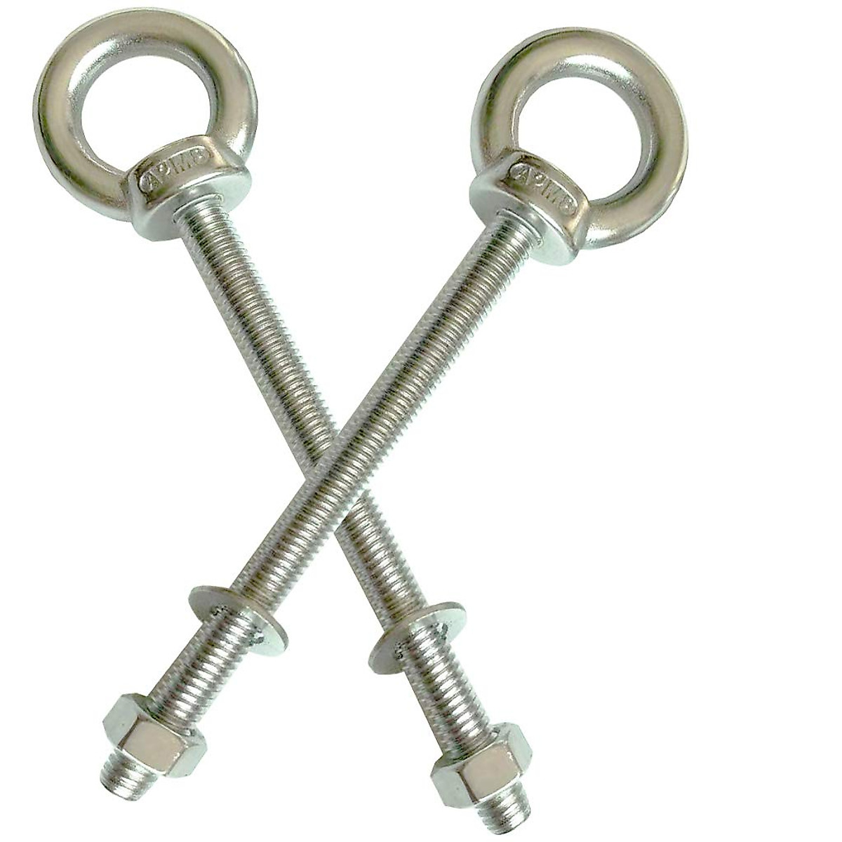 AIVOOF Shoulder Eye Bolt, 2 Pack M8 Stainless Steel Eye Bolts 4" Heavy Duty EyeBolts Screws in Eye Hooks with Washer and Nuts for Lifting and securing Cables Wires, Long Shank Thread Length 100mm