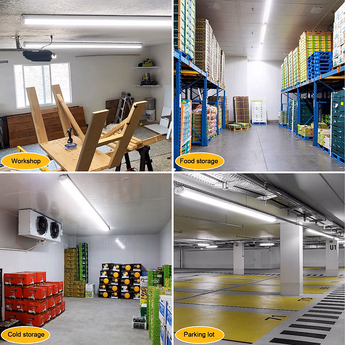 AntLux 8FT LED Vapor Tight Light, 100W 10000LM, 8 Foot LED Vapor Proof Light Fixture Outdoor Shop Lights, IP67 Waterproof LED Lights for Parking Garage Carport Car Wash, Freezer Light, Plug In, 4 Pack