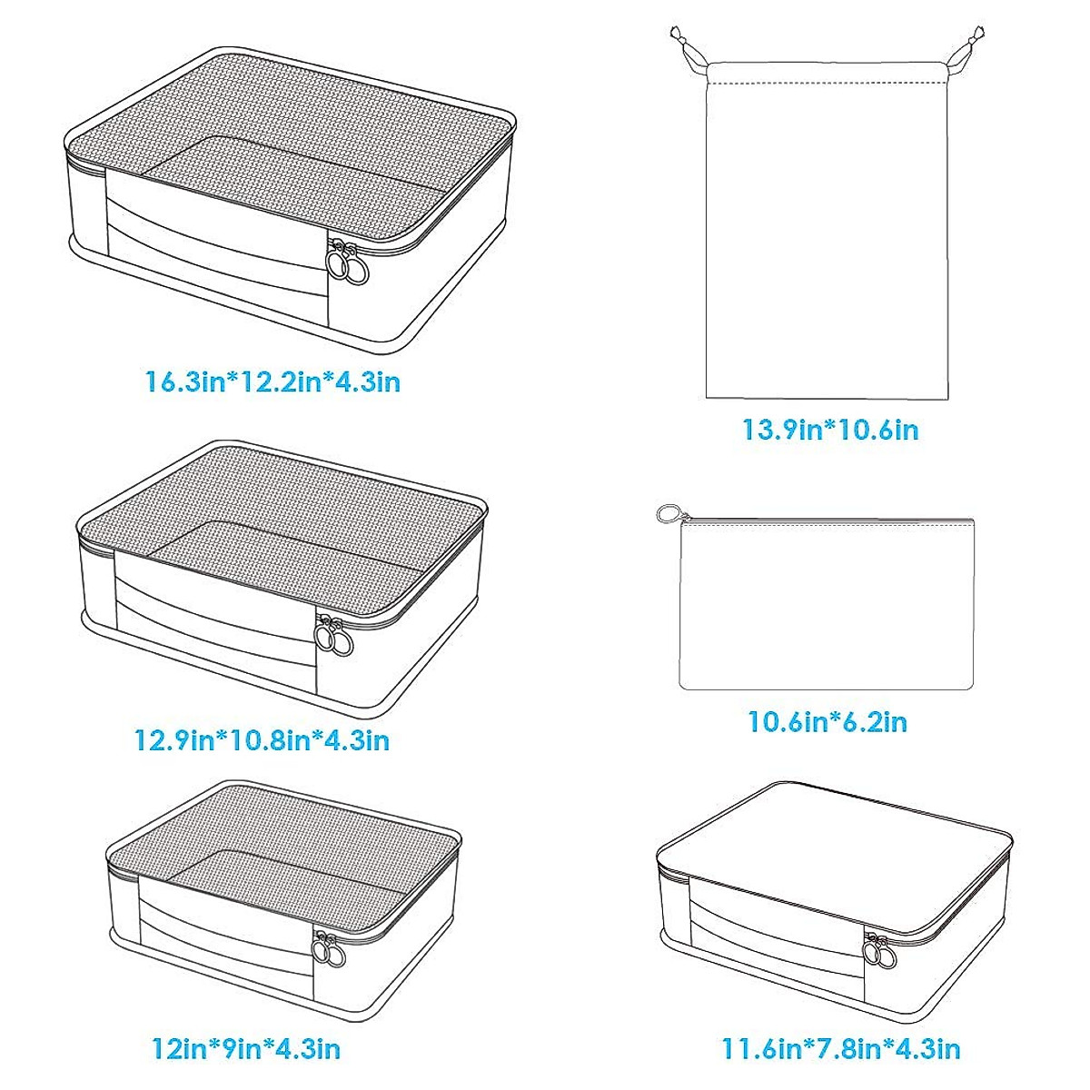 Lightweight 6 Pcs Packing Cubes System, Travel Storage Packing Organizers Laundry Bags Compression Pouches for Luggage (Upgraded Blue)