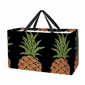 Pineapple Full Print Large Capacity Laundry Organizer Tote Bag - Reusable and Foldable Oxford Cloth Shopping Bags