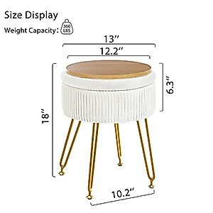 Velvet Storage Ottoman Foot Rest, Upholstered Pleated Round Footrest Vanity Stool with Metal Legs, Coffee Table Top Cover, Modern Accent Stools,Makeup Footstool, Suitable for Living Room and Bedroom