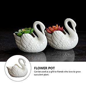 YONGYAN 2 Pack Swan Flower Pot Statue Decoration Ceramics Garden Planters Containers Pot Bookshelf Office Desktop Decor