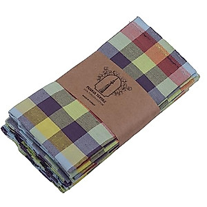 PÜSKÜL - Kitchen Towels Set of 6, 100% Turkish Cotton Soft Absorbent Quick Dry Dish Cloths, Buffalo Plaid Tea Towels with Fringe (26 X 18 Inches, Multi Color Tropical)