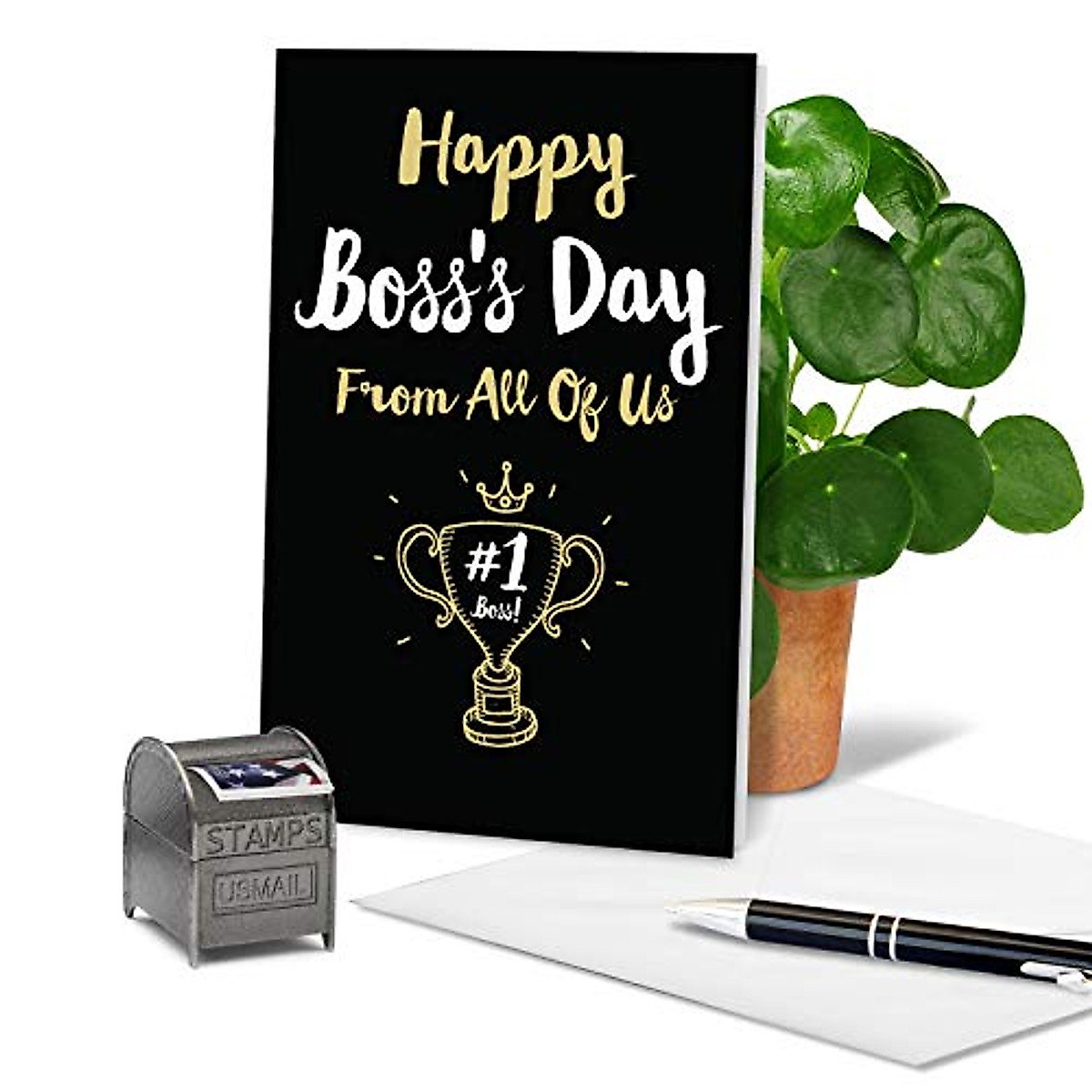 NobleWorks - Boss's Day Greeting Card with Envelope - Boss Appreciation, Gratitude Notecard for Manager, Work - Happy Boss's Day From All C5886BOG-US