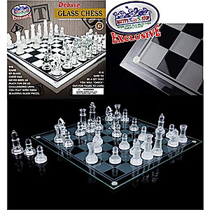 Matty's Toy Stop Deluxe Frosted & Clear Glass Chess Set (14") Large