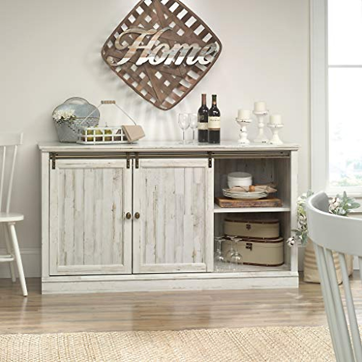 Sauder Barrister Lane Credenza, for TVs up to 60", White Plank finish