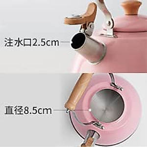 ROCKURWOK Whistling Tea Kettle, 1.6 QT / 50 OZ, Pink Teapot, Universal Base for Induction | Gas | Electric | Halogen | Radiant, Wooden Handle, Vintage