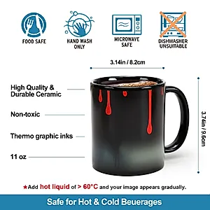 MUGKISS Halloween Coffee Mug, Gift for Fans Who Like Walking Dead,Zombie Coffee Cup Ceramic Heat-Sensitive Color Changing Mug (11oz), Spooky Horror Gifts for Mens