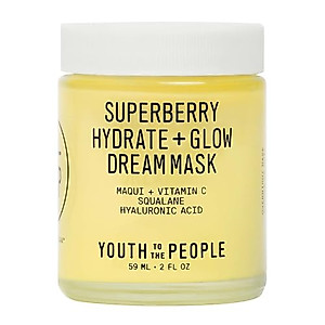 Youth To The People Superberry Glow Dream Mask - Brightening Overnight Face Mask + Hyaluronic Acid Night Moisturizer with Vitamin C & Squalane Oil for Even Skin Tone - Clean, Vegan Skincare (2oz)