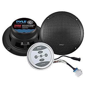 Pyle Bluetooth Marine Grade Flush Mount 2-Way Speaker System Amplified Full Range Stereo Sound Dual Cone Dome Waterproof Universal Home with Aux 3.5mm Input Pair 6.5” 240 Watts (PLMRKT9) Black