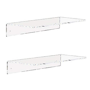 Weiai Clear Acrylic Shelves 12 Inch, Floating Wall Mounted Shelf for Bedroom, Living Room, Bathroom, Set of 2