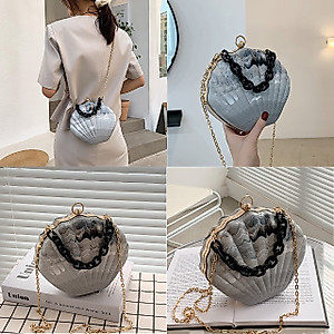 Felice Ann Women Mini Seashell Evening Clutch Handbag Top-Handle Bag Chain Strap Cross-body Shoulder Bag Print Grey