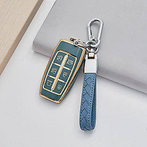 Aideco TPU Key fob Cover Compatible with Hyundai Genesis GV80 GV90 G70 G80 G90 GV70 Accessories Smart 6 Buttons Keychains (Blue)