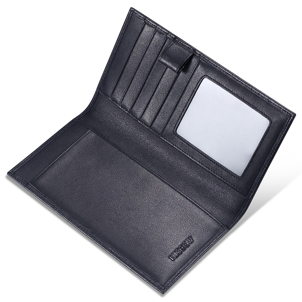 HISCOW Soft Leather Checkbook Cover & Card Holder with Divider - Italian Calfskin (Black)