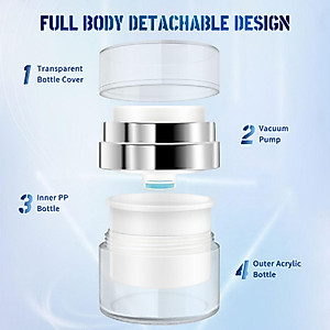 4 Pcs Airless Pump Jar With Labels, Refillable Cream Jar Vacuum Bottle Travel Size Empty Container for Cream and Lotion(2 pcs 1oz, 2 pcs 0.5oz)