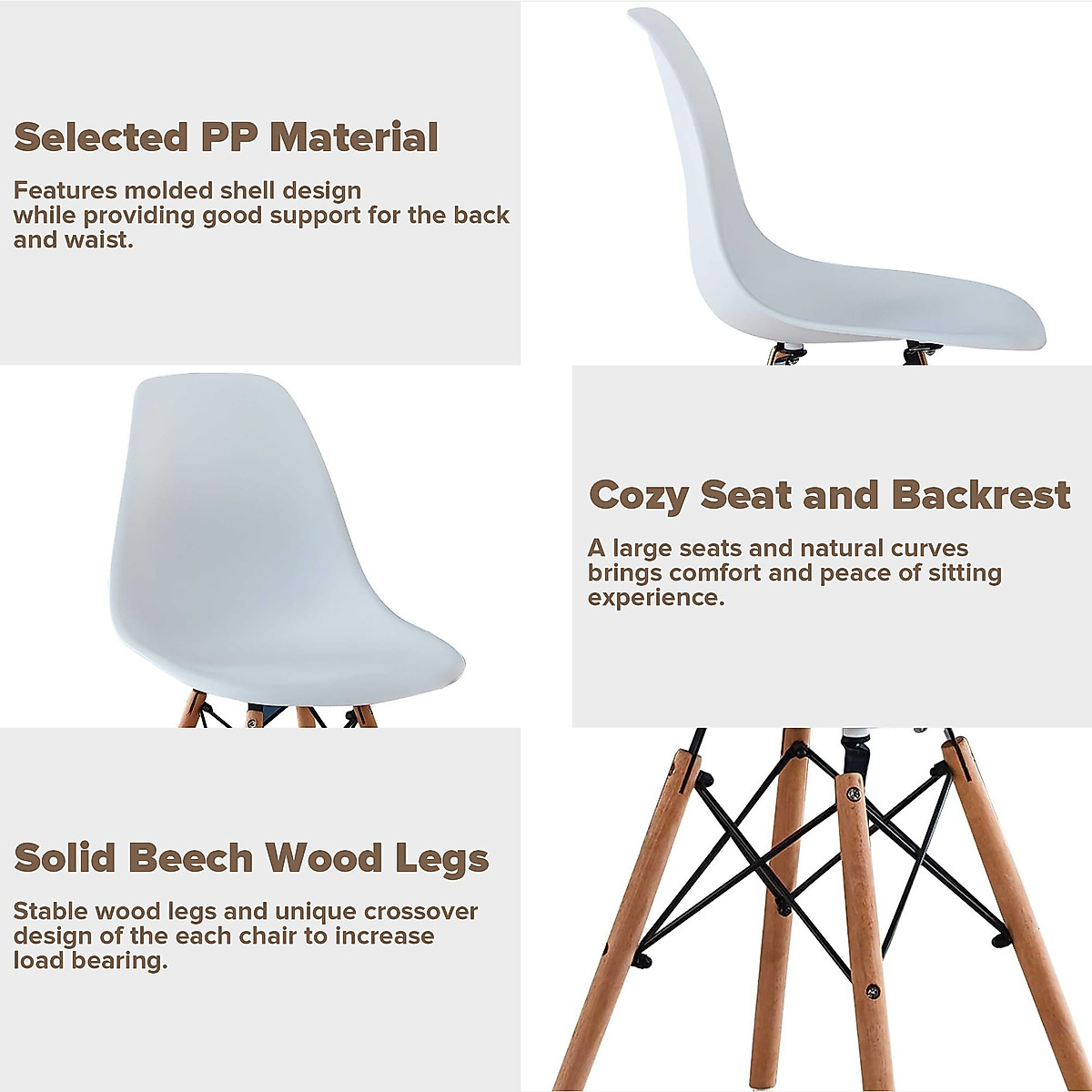 Ufurpie 5 Piece Dining Table Set, 42" Modern Round Dining Table and 4 DSW Chairs, Tulip Style Pedestal Base and Solid Wood Legs, Easy Assembled Dining Table Set for 4