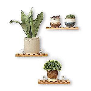 QUMENEY 3PCS Wooden Floating Wall Shelf, Timber Block Floating Shelf, Wall Mounted Shelf Hanging Storage Organizer for Living Room Bathroom Kitchen