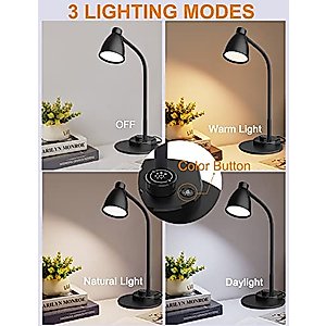 BOHON LED Desk Lamp with USB Charging Port 3 Color Modes Dimmable Reading Light Intelligent Induction Auto Dimming Task Lamp Flexible Gooseneck Table Lamp for Bedside Office, AC Adapter Include