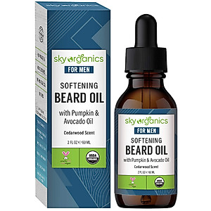 Sky Organics Men's Organic Softening Beard Oil for Face, USDA Certified Organic to Nourish, Condition & Soften, 2 fl. Oz