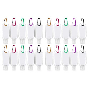 Travel Bottles with Keychain (20 Pcs), 1oz (30ml) Portable Plastic Leakproof Squeeze Bottles with Flip Cap - Empty Refillable Containers for Hand Sanitizer Shampoo Conditioner Body Wash Liquid
