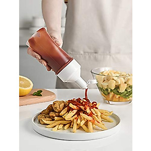 MXY Syrup Squeeze Bottle Salad Vinegar Ketchup Condiments Dispenser Olive Oil Soy Sauce Bottle Honey Container with Lid 250ml (White)