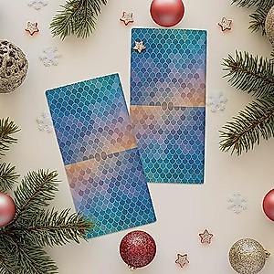 Kitchen Towels Fish Mermaid Glitter Absorbent Tea Towel Soft Hand Dish Towel Ocean Ombre Orange Teal Reusable Washable Cleaning Cloth Hand Bath Towels for Bathroom Bar for Everyday Cooking (Pack of 1)