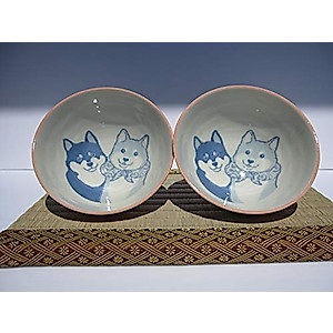Mino Ware Japanese Shiba Dog Red Rice Bowl Set 4.92 Inches Diameter Authentic Ceramic Chawan Set of 2 Bowls from Japan