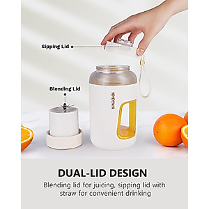 Portable Blender, 24 oz Personal Blender for Smoothies and Protein Shakes with 10 Blades, Portable Juicer Blender with Travel Lid, Rechargeable Small Blender Cup for Travel, Sports (White)