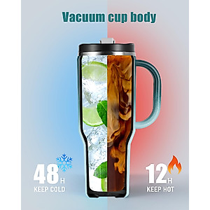 Gpeng 40 oz Tumbler with Handle, Water Bottles with Straw Lid and Anti-Slip Sleeve, Insulated Stainless Steel Travel Mug Cup Holder Friendly, Keep Drinks Cold or Hot for Hours