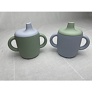 Jane and Kate - 2 Pack, Silicone Sippy Training Cup | 6 Months Plus, 5oz, 150 mL, Spill Proof (Green and Blue)