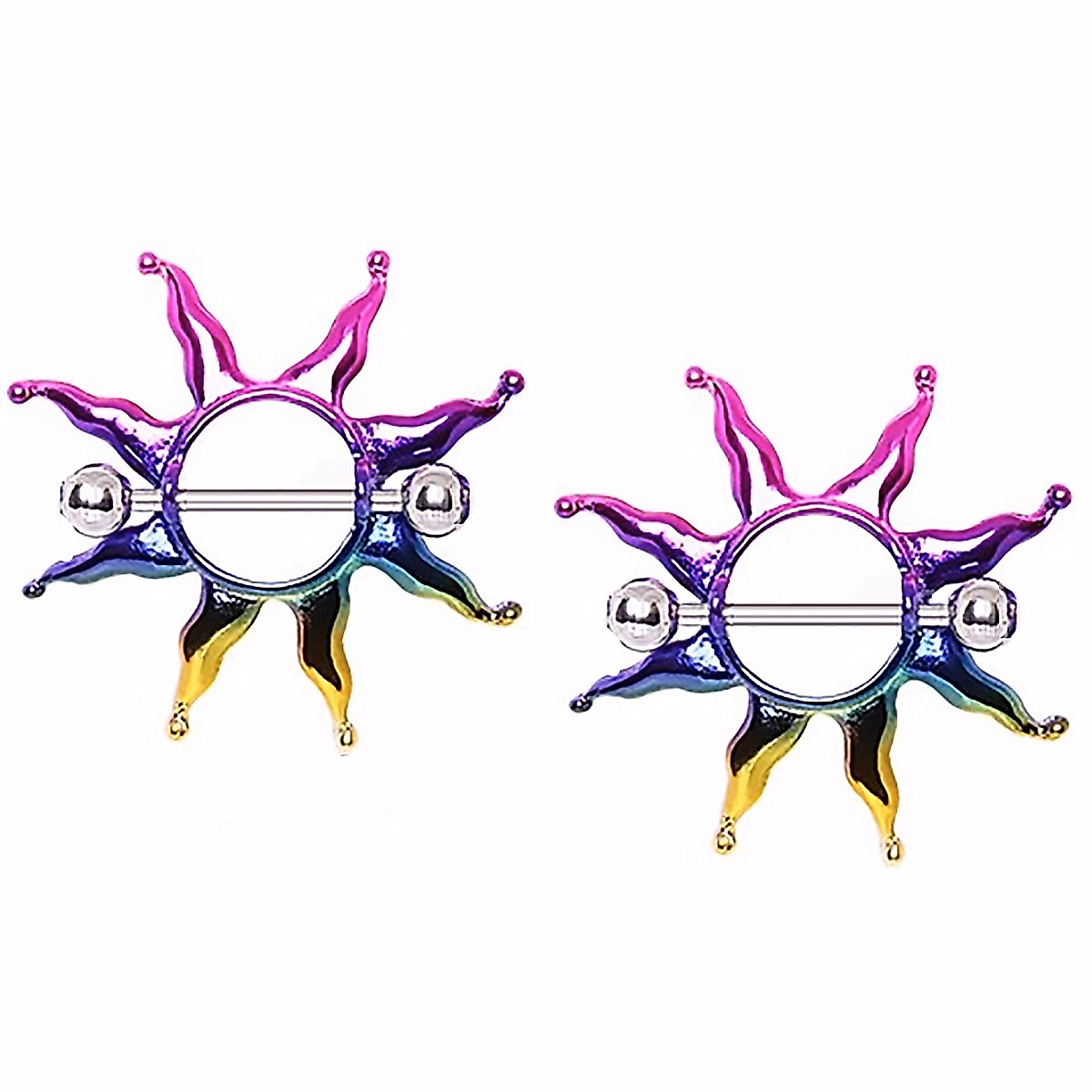 Body Accentz Nipple Rings PVD Plated Rainbow Sunburst Nipple Shield Bar Pair