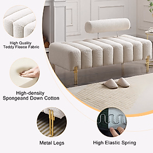 Vanress 53.2" Modern Loveseat Sofa Couch,Upholstered Couch Bench with Golden Legs and Adjustable Backrest,Sherpa Small Couches for Living Room Bedroom Office (Beige)