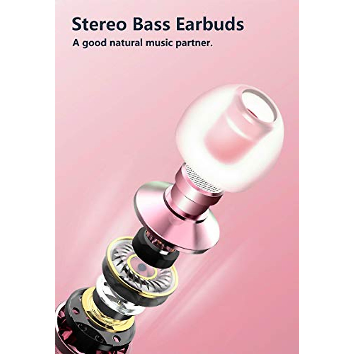 TXHUTSOG Rose Gold Earbuds, Wired in Ear Headphones, Stereo Bass Earphones with Micphone, Sport Running Headphones with Volume Control, Women Earphones Compatible with Smartphones Mp3 Tablet Laptop